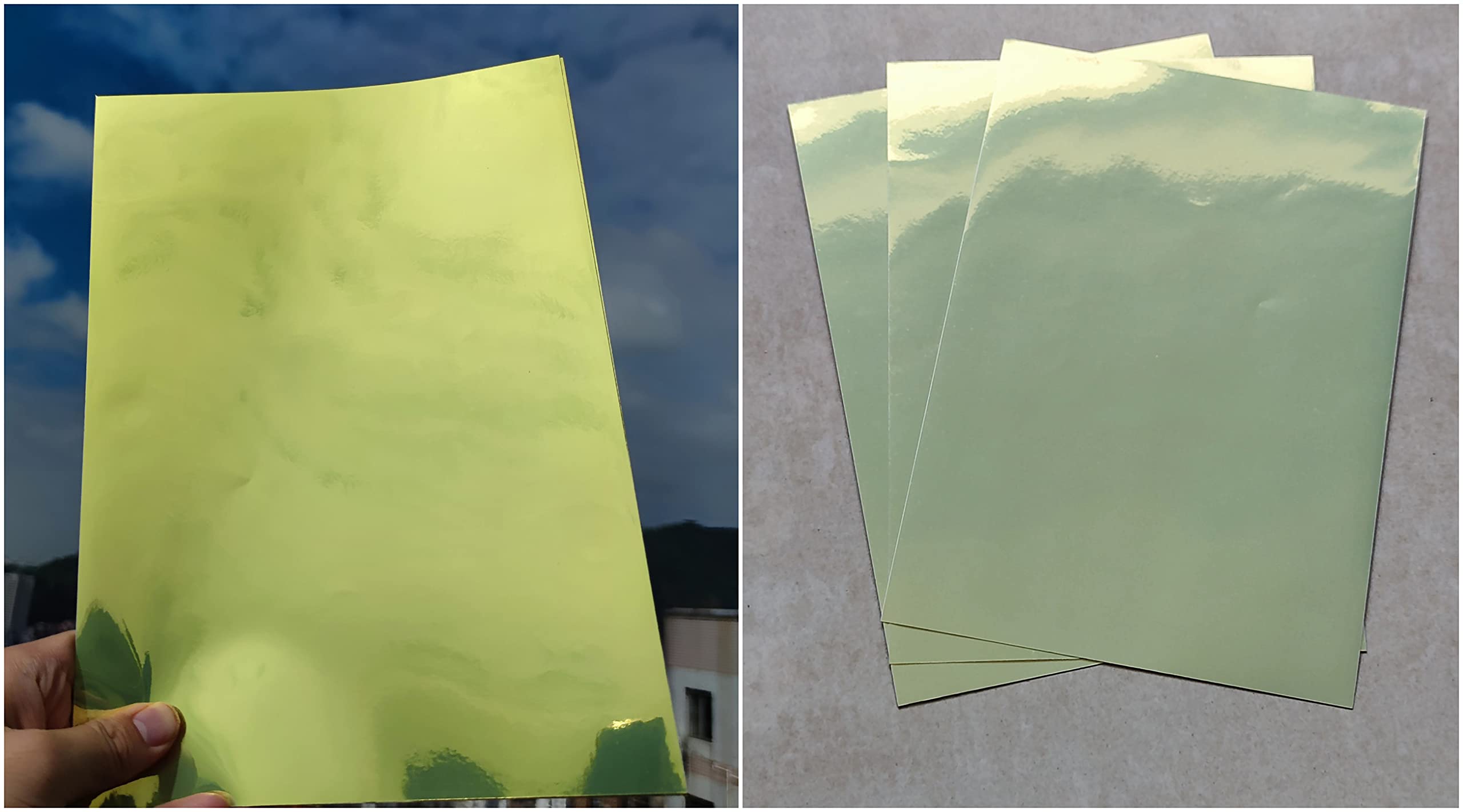GREEN GOLD-20 Sheets Printable Glossy Green Gold Vinyl Sticker Paper Premium Adhesive Sheets Ink Dries Quickly For Inkjet/Laser Printer(A4 Mirror GOLD)
