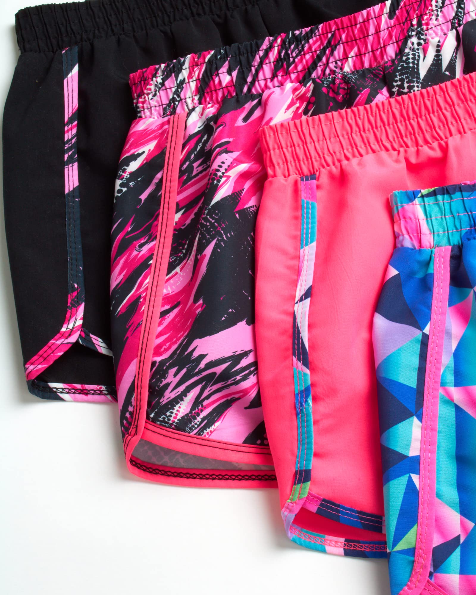 Girls' Active Shorts - 2 Pack or 4 Pack Athletic Gym Woven Running Dolphin Shorts with Fanny Pack (7-16), Size 7-8, Black/Pink Tie-dye