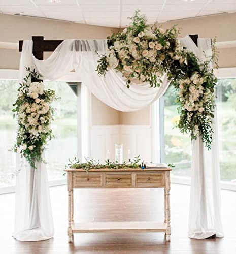 LuoluoHouse White Wedding Arch Draping Fabric Chiffon Wedding Arch Drapes 2 Panels 6 Yards Sheer Drapery Backdrop for Wedding Ceremony Party Ceiling Decor