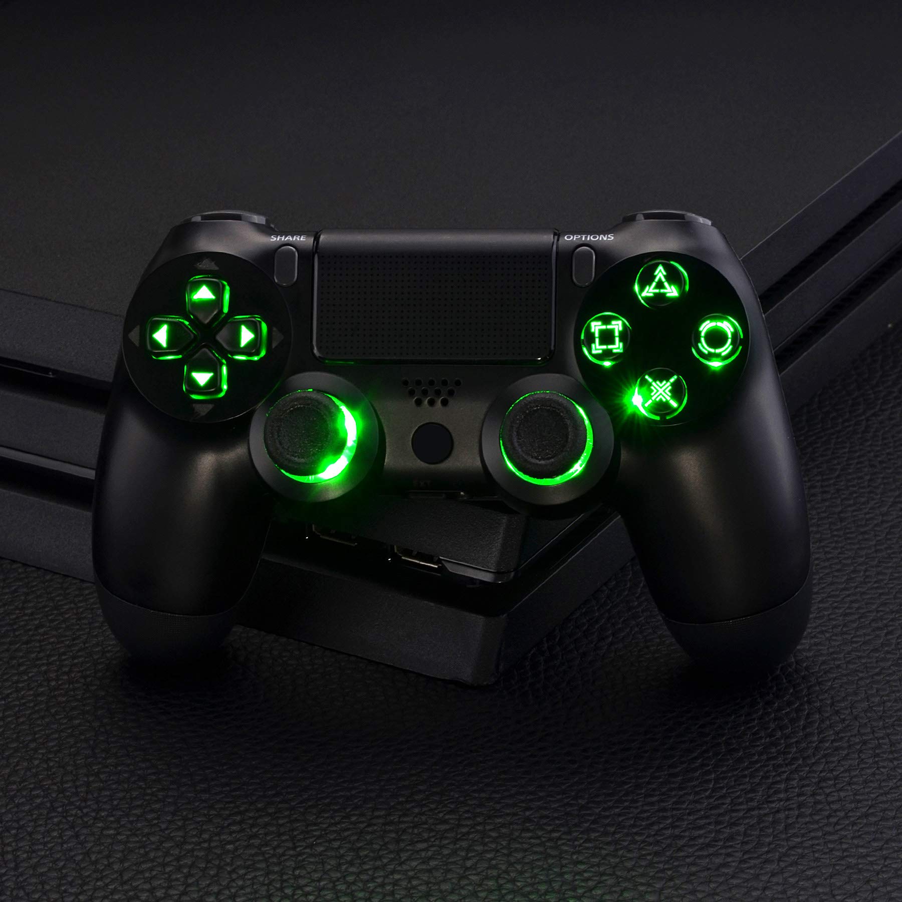 eXtremeRate Multi-Colors Luminated D-pad Thumbsticks Face Buttons (DTF) LED Kit for PS4 Controller 7 Colors 9 Modes Touch Control with Classical Symbols Buttons - Controller NOT Included