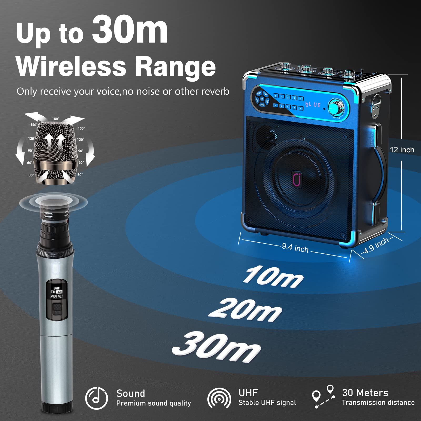 HWWR Karaoke Machine with 3 Wireless UHF Microphones for Adults, Portable Bluetooth Speaker, Party Speaker with Disco Lights for Outdoor, PA System Karaoke Speaker Support TWS, Unpowered Cabinets