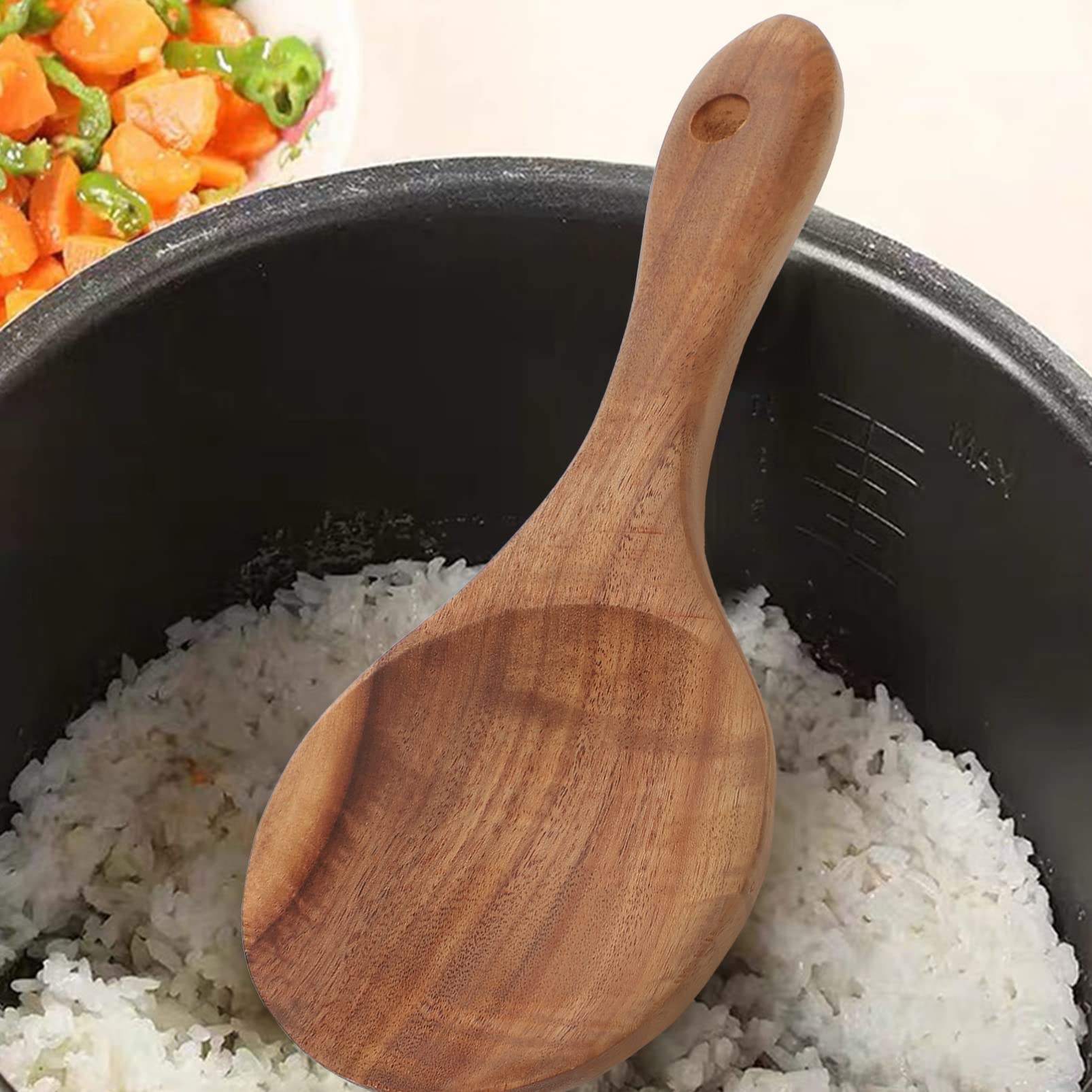 HEMOTON Wood Rice Paddle Wooden Rice Spoon Non Stick Rice Cooker Spatula Japanese Asian Rice Paddle Kitchen Rice Scoop Ladle (Wood Color)