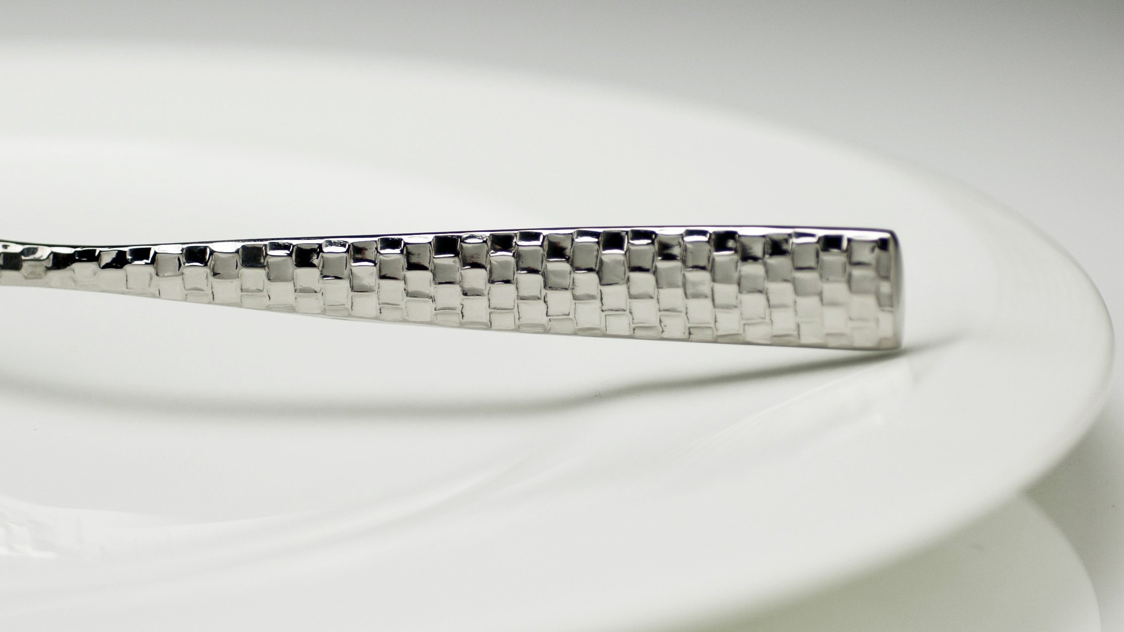 Fortessa Lucca Faceted 18/10 Stainless Steel Flatware Dessert/Oval Soup Spoon, Set of 12