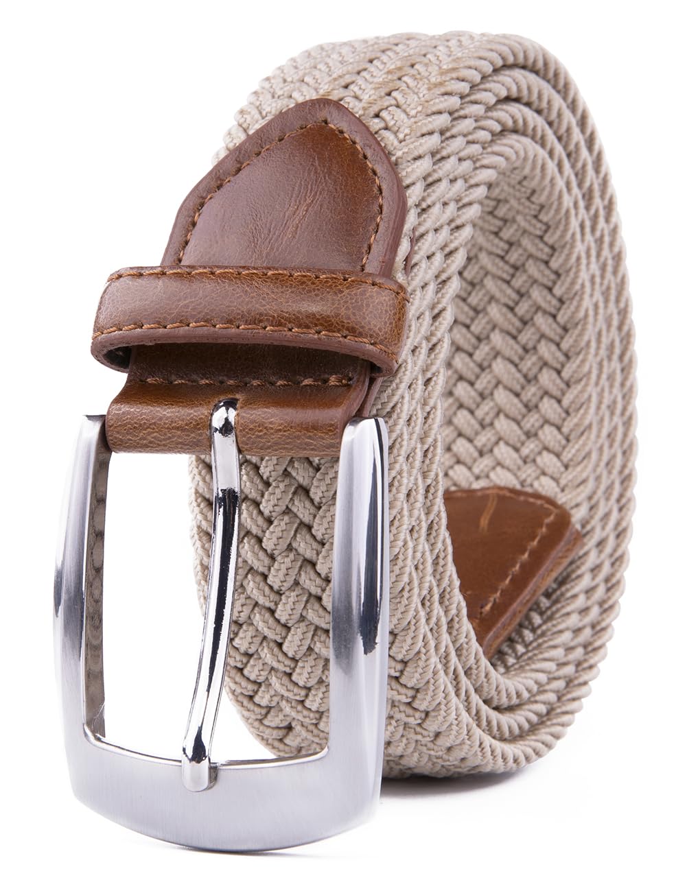 Elastic Fabric Woven Stretch Braided Belts (M, Beige)