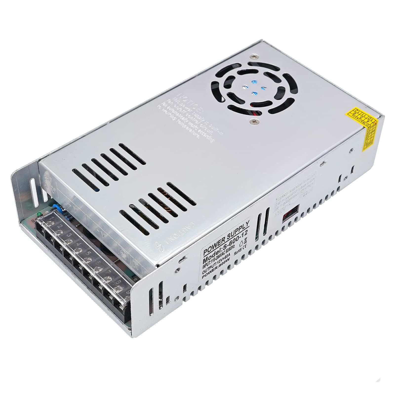 KHEARPSL Universal Regulated Switching Power Supply 110V/220V AC to DC Adapter Driver for CCTV Camera 3D Printer Computer Project (12V 50A 600W)