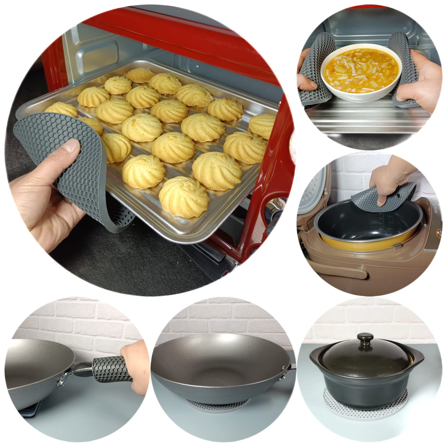 Hotsyang Silicone Trivets, Silicone Trivets for Hot Pots and Pans, Silicone Trivets for Hot Dishes, Trivets Mats Kitchen, Round Silicone Mats Set, Silicone Hot Pads For Kitchen Counter,Dark Grey 4 pcs