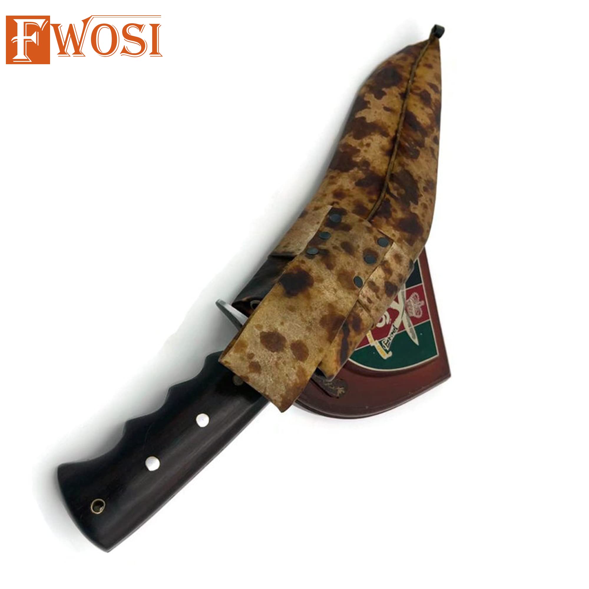 Fwosi Kukri Blade - 13-Inch Fixed Blade Knife, Gorkha Khukuri or Military Kukri - Carbon Steel Blades & Wooden Handle - Plus Leather Sheath with Belt Loop