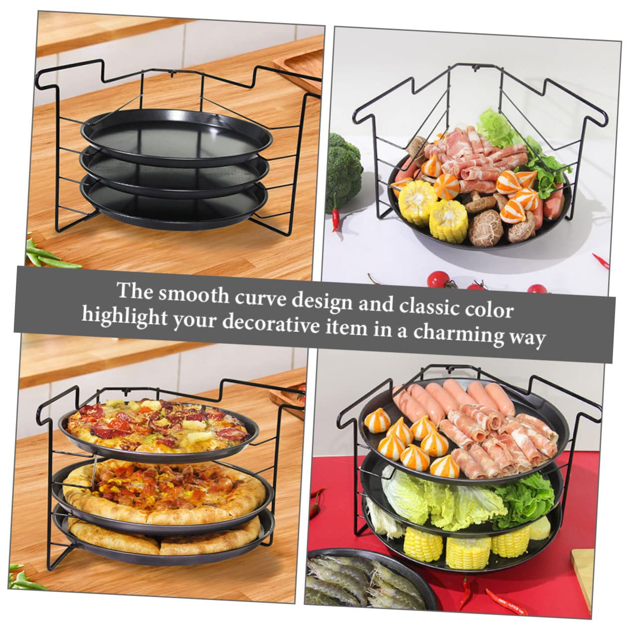 EXQUIMEUBLE pizza tray riser rack cooling rack roasting pan food platter stand metal tabletop pizza tray stand dish display stand metal dish rack pizza pan holder iron multi-layer metal plate
