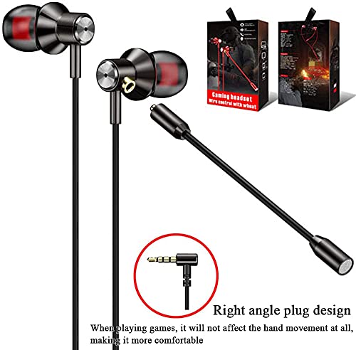 Gaming Earbuds Wired with Dual Microphone, with Noise Cancellation, 3.5MM in-Ear Headset Stereo Headphone with Detachable Dual Microphone for Mobile Gaming, Xbox One, PS4, PC (Black)