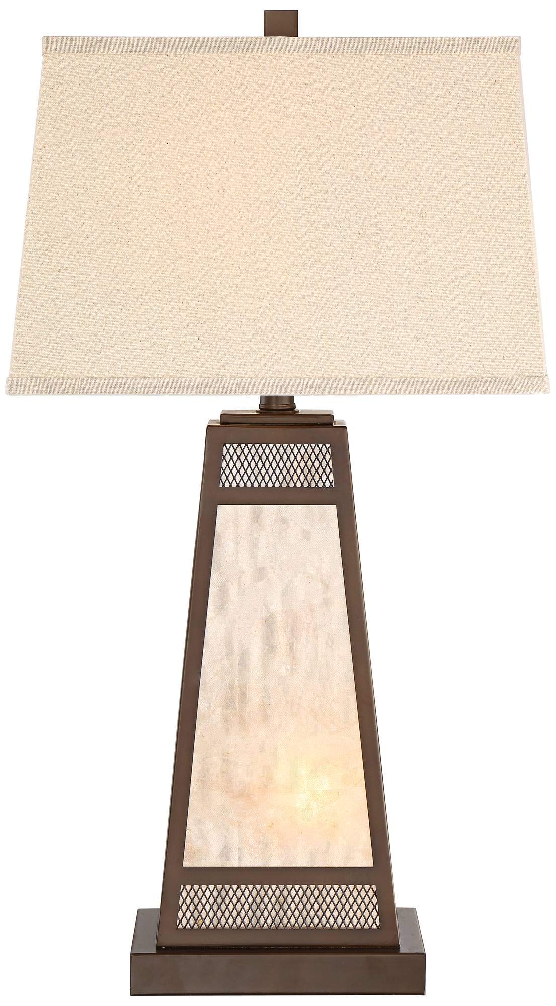 Franklin Iron Works Rufus Mission Rustic Table Lamp with Nightlight 28.5" Tall Bronze Natural Mica Glass Panel Rectangular Fabric Shade for Living Room Bedroom House Bedside Nightstand Home