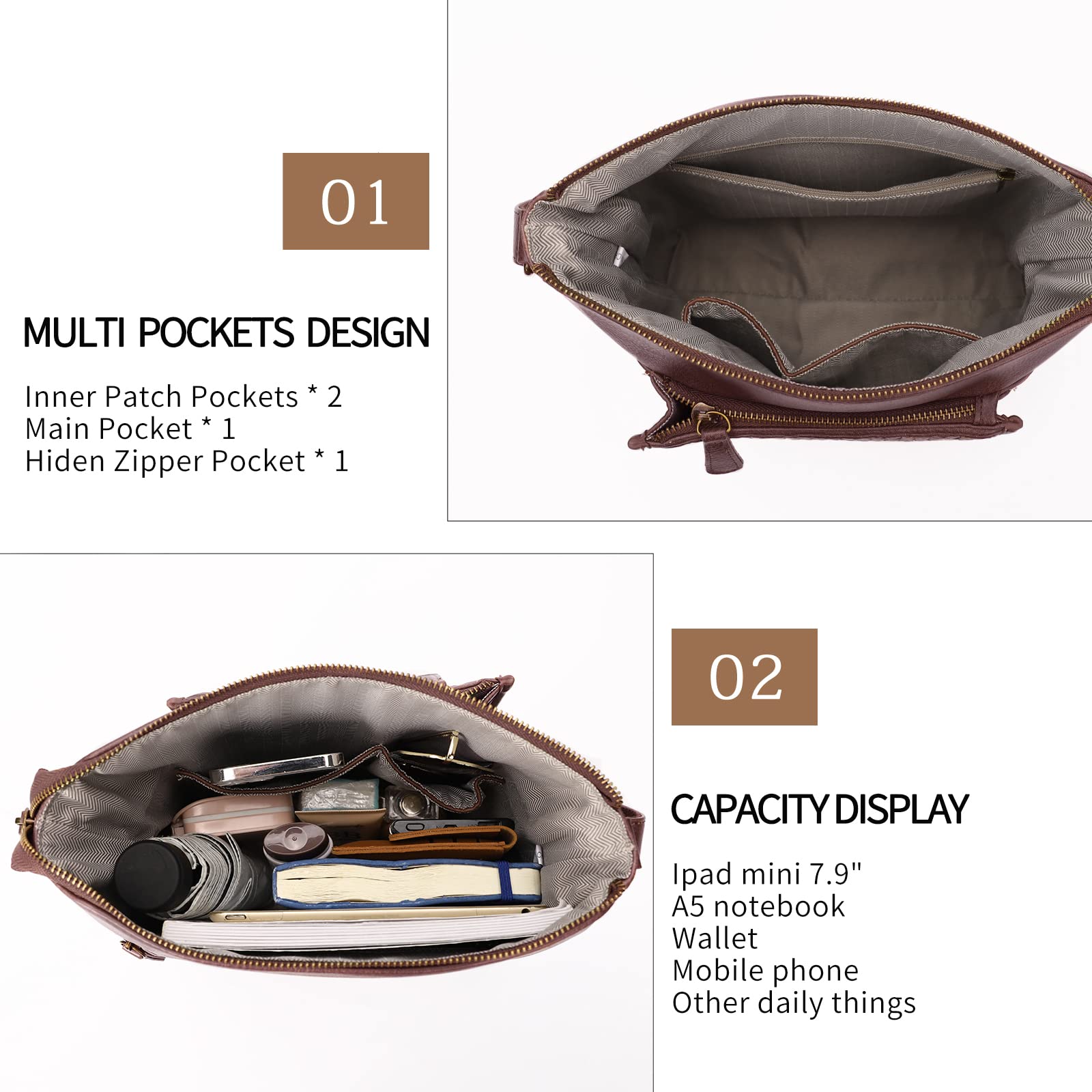 KL928 Crossbody Bag Purses for Women, Medium Size Handbags Shoulder Bag with Adjustable Strap, Soft PU Leather Women's Shoulder Travel Bag Dark Brown