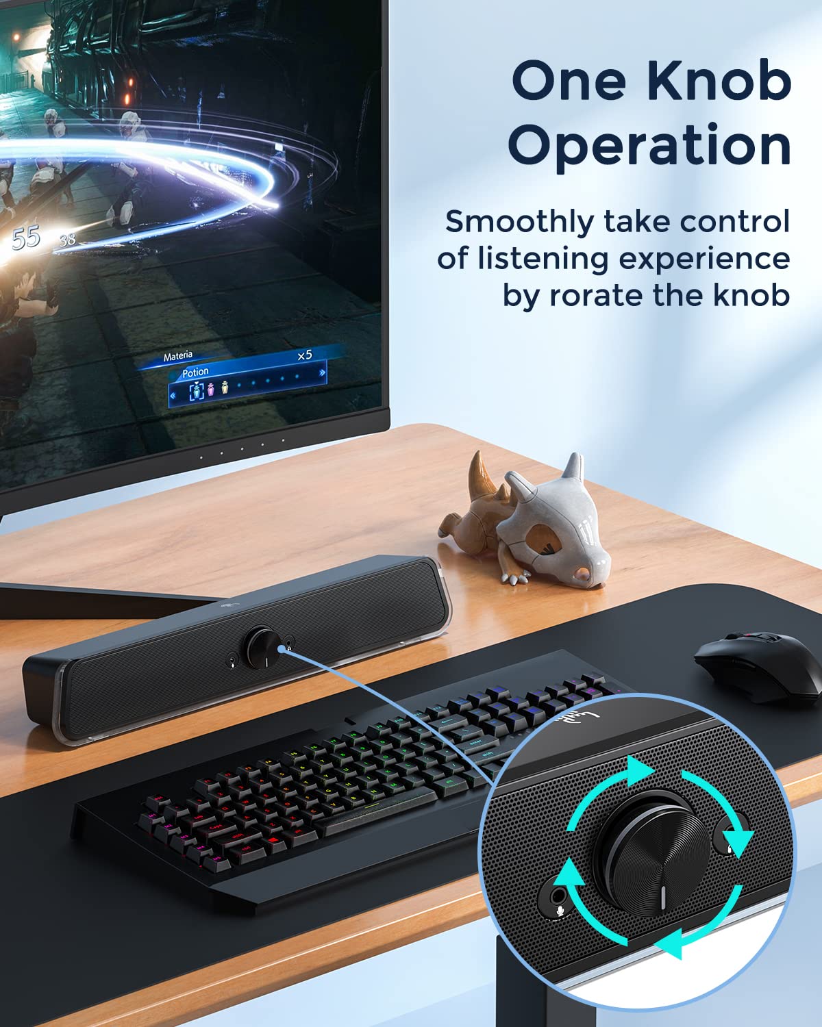 LINGYI 12W HiFi Stereo Computer Sound Bar, USB Powered PC Speakers with RGB Lights, 3.5mm Aux-in Wired Speakers for PC, Desktop, Laptop, Monitor, Gaming