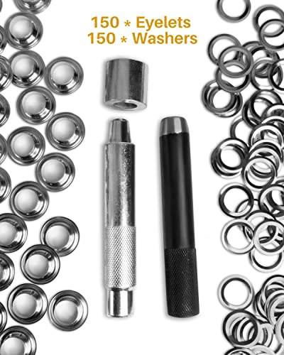 Grommet Tool Kit 1/2 Inch, 150 Sets Eyelets and Grommets and 3 Pieces Installation Metal Grommet Kit with Storage Case by MoHern