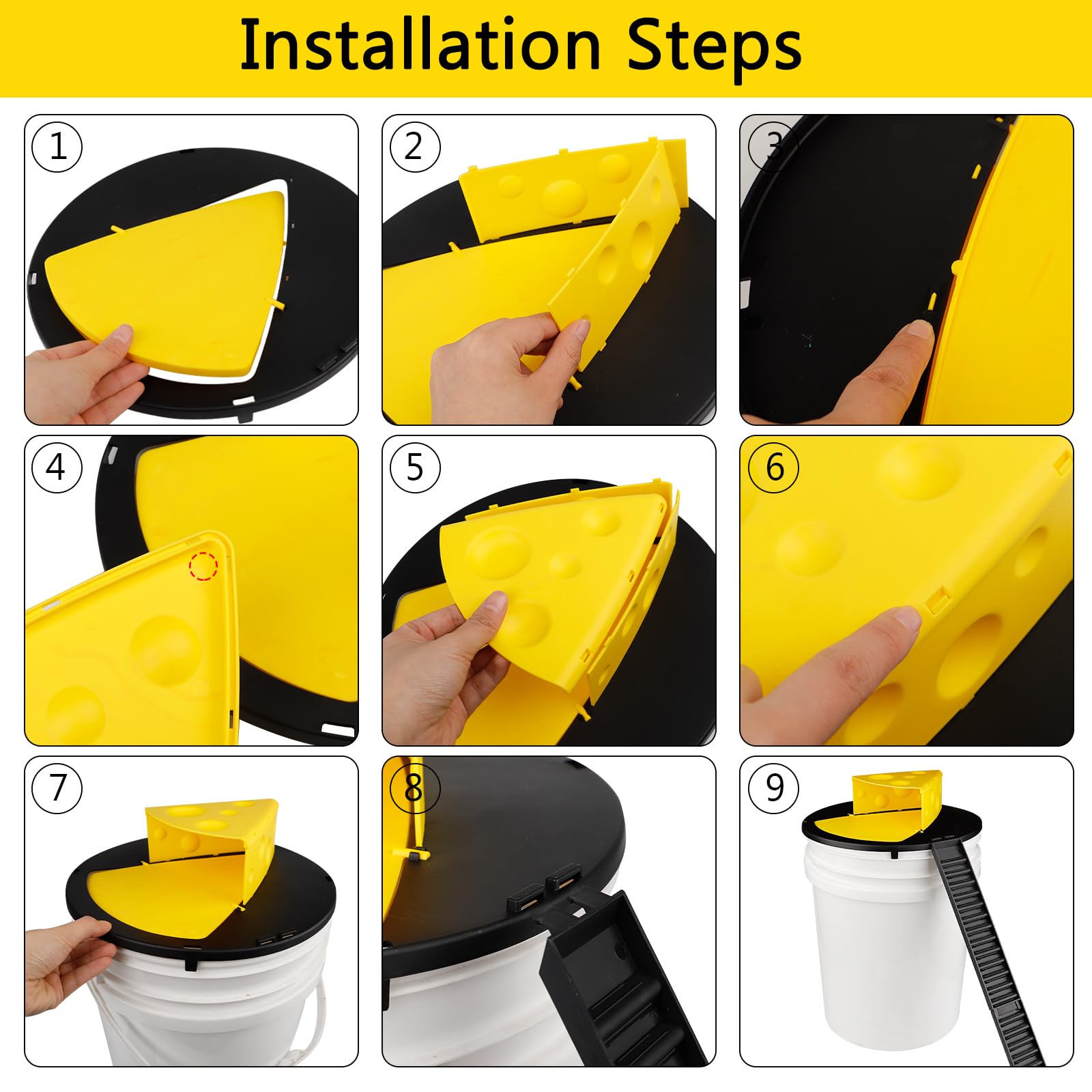 Mouse Trap Bucket,Bucket Lid Mouse Rat Trap, Reusable Humane Mouse Traps for Indoor Outdoor,Automatic Reset Bucket Lid Mouse Trap,5 Gallon Bucket Compatible(3Pcs)
