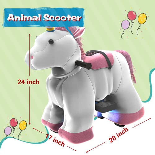 HOVER HEART Electric Animal Ride On Toy, 6V Powered Unicorn Ride-on with Wheels, Led Lights, Safety Belt, A Great Gift Choice for Kid