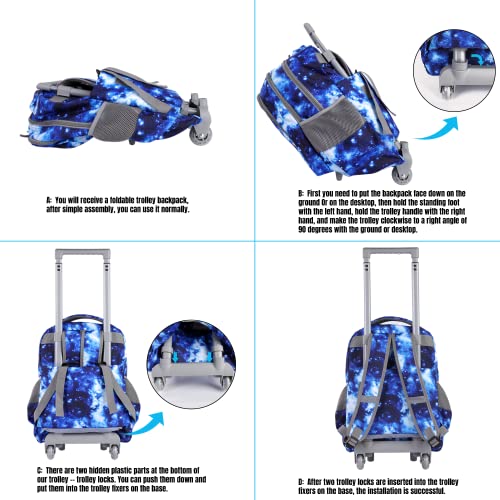 seastig Rolling Backpack for Kids Wheeled Backpack 18in Double Handle Backpack with Wheels