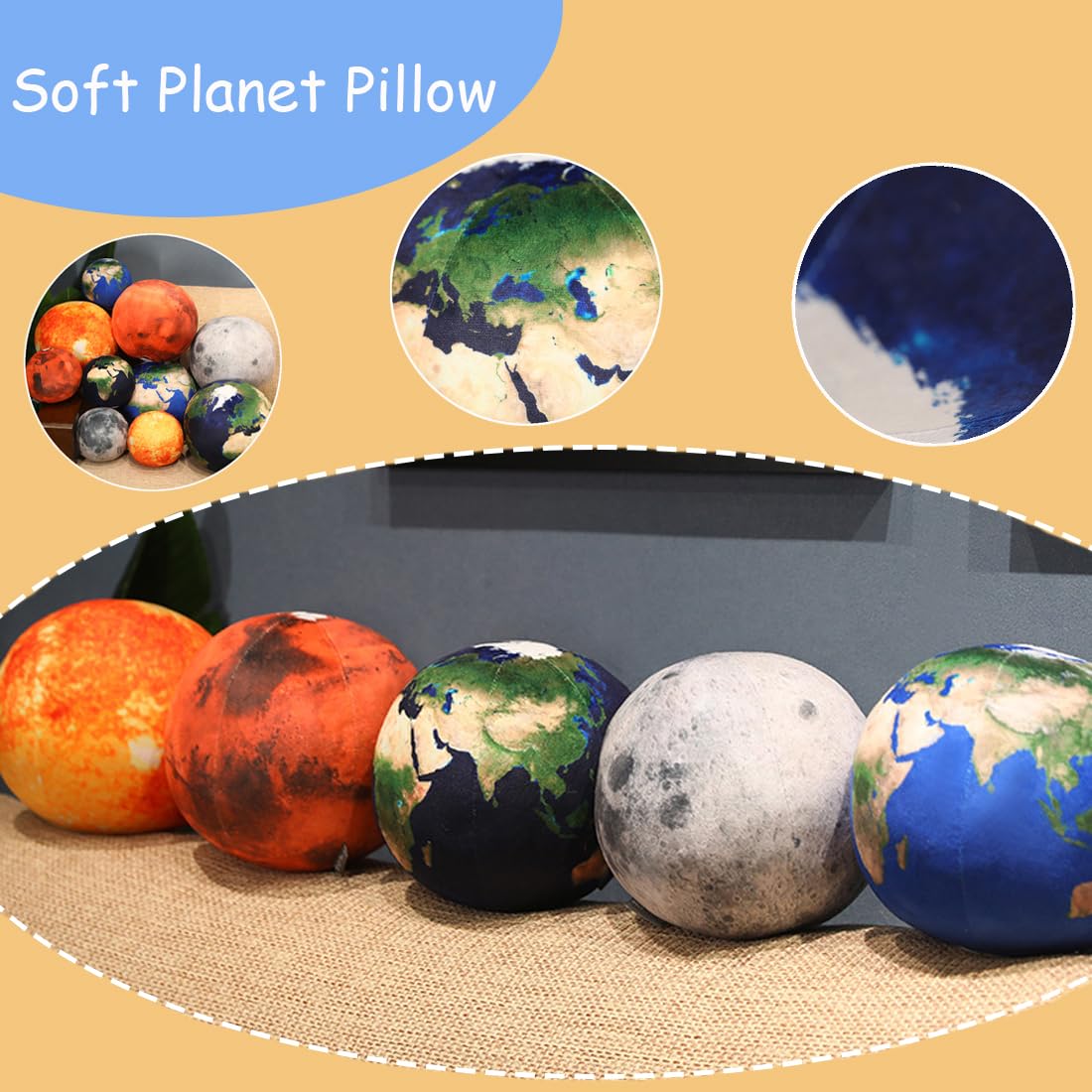 ELAINREN Super Cute Moon Plush Soft Pillow, Learning Science Astronomy Space Solar System Educational Stuffed Blue Planet Toys-10.6Inch