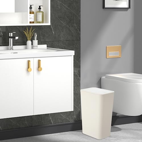 SHPMXUPW 3 Pack Bathroom Small Trash Can with Lid,10L / 2.6 Gallon Slim Garbage Bin Wastebasket with Pop-Up Lid for Bedroom, Office, Kitchen, Craft Room, Fits Under Desk/Cabinet/Sink/White