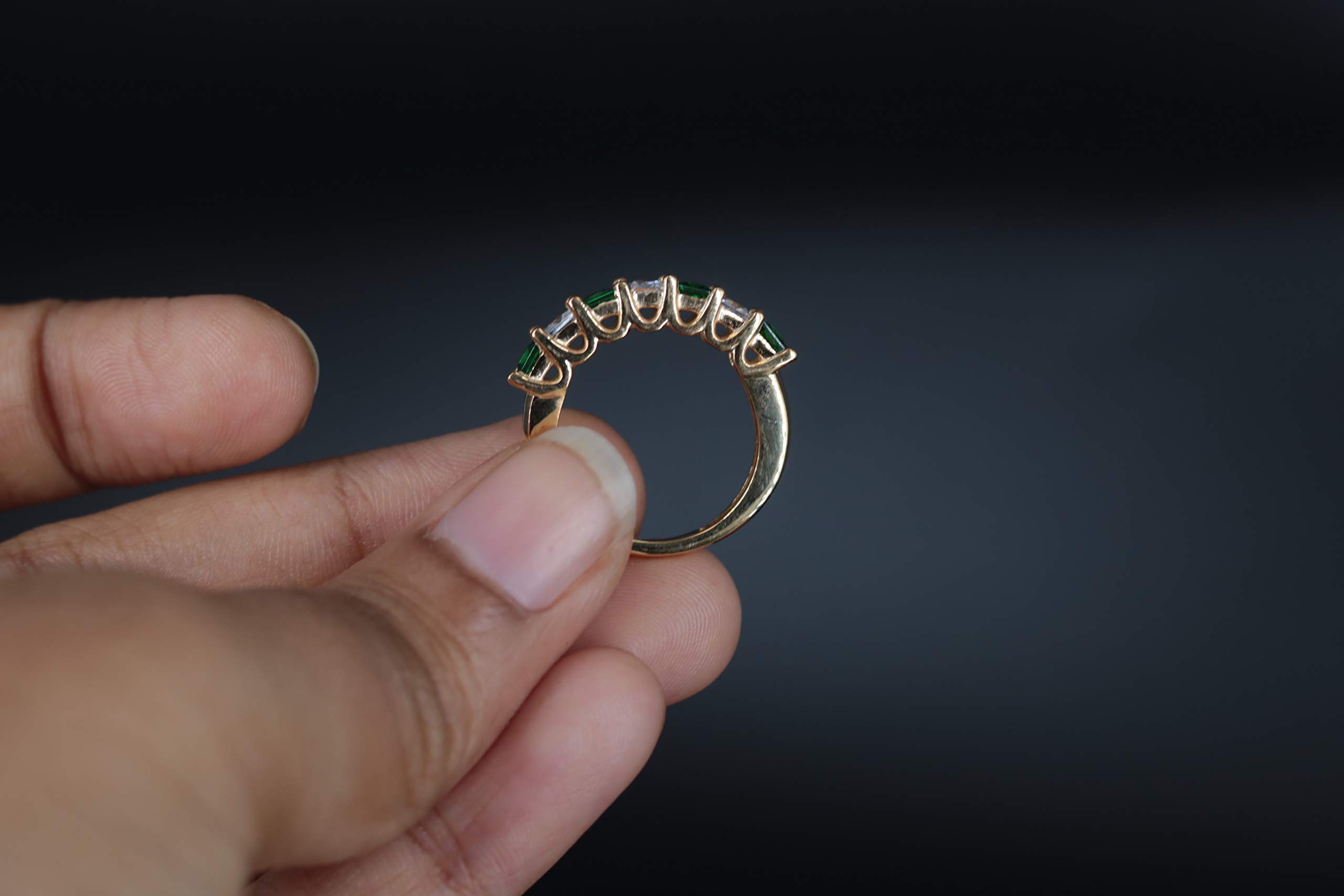 Gold & Diamonds Jewellery Princess Cut Emerald & Diamond Half Eternity 14k Yellow Gold Plated Wedding 7-Stone Band Ring for Women