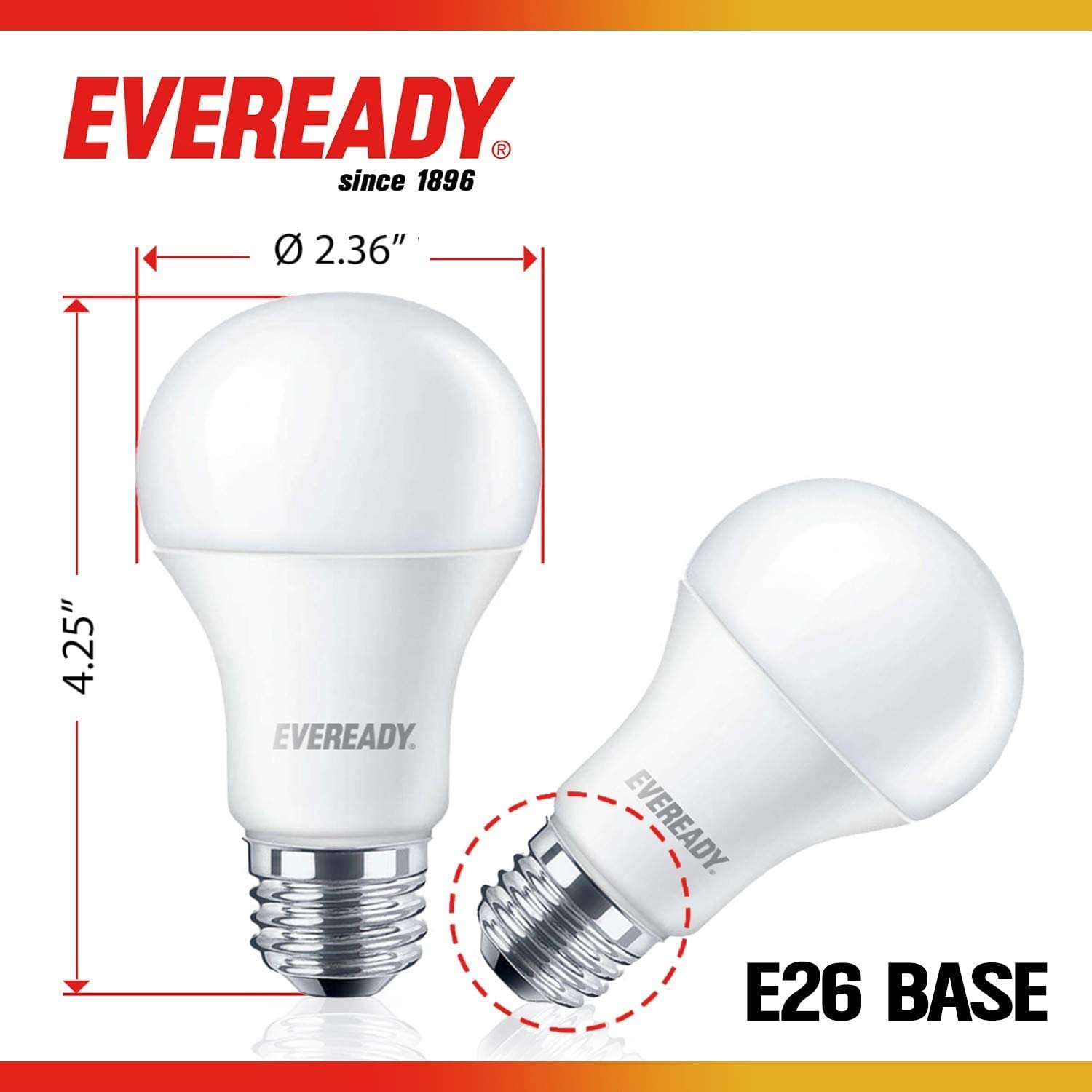 Eveready Led Light Bulbs, Dimmable, 60 Watt Equivalent Light Bulbs (9W Led Bulb), 800 Lumens, 2700K Soft White Color, A19 E26 Base Led Replacement for Halogen Bulb, ES and UL Certified - 6 Pack