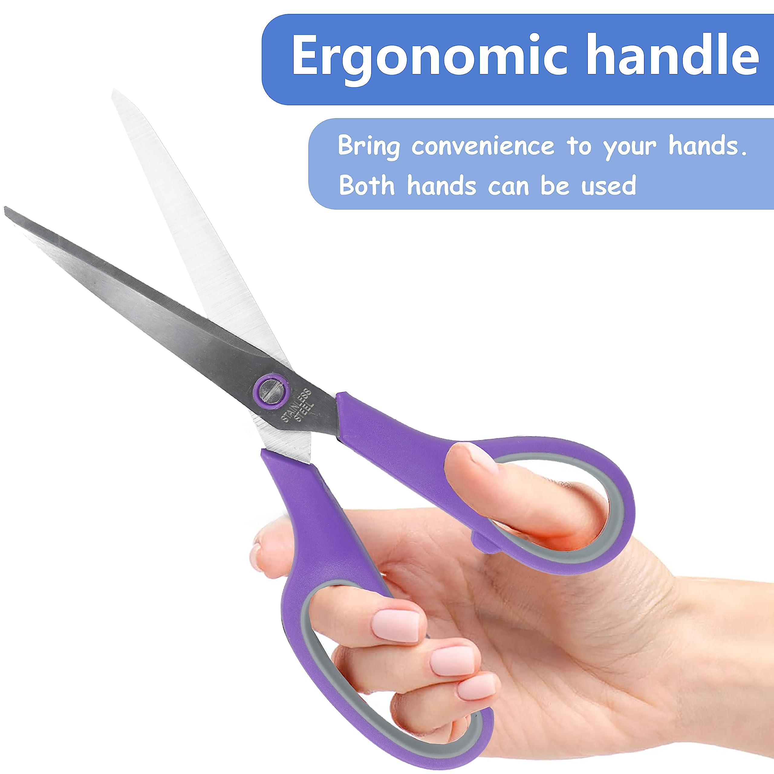 GMMA 3Pcs office scissors for desk scissors all purpose 8 inch craft scissors for adults teacher student Scissors for Office Home School Sewing Fabric Craft Supplies (Opal Blue, Grey, Purple)