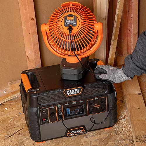 Klein Tools PJSFM2 Lithium Battery Operated Fan, Rechargeable Mini USB Fan with Clip On, Hang Hole, and Magnet Mounting, Portable, Orange/Gray