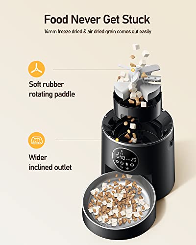 Tccbac Automatic Cat Feeder, 5L Timed Dog Feeder Food Dispenser with Desiccant& Voice Recorder Function, 1-6 Meals Per Day,1-20 Portion Per Meal Stainless Steel Bowl for Pet