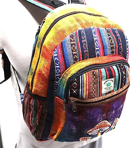 Unique Mushroom Embroidered Tie Dye Himalaya Hemp Hippie Backpack Festival Backpack Hiking FAIR TRADE Handmade with Love. (LARGE)