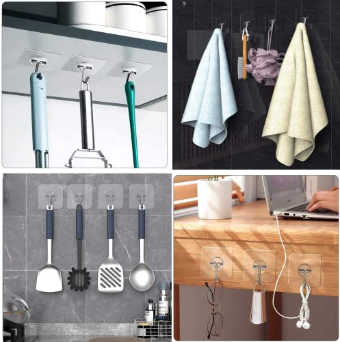 YAWALL 10 Pack Wall Hooks for Hanging 44lb(Max), Transparent Reusable Seamless Heavy Duty Hooks, Waterproof and Oilproof, Bathroom Kitchen Self Adhesive Hooks