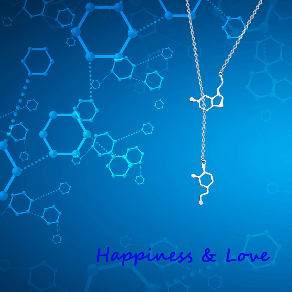 Happiness Serotonin Molecule Dopamine Molecule Lariat Y Necklace Molecular Structure Pendant Necklace Science Geek Jewelry Chemistry Lovers Gift (Serotonin Dopamine Y N)