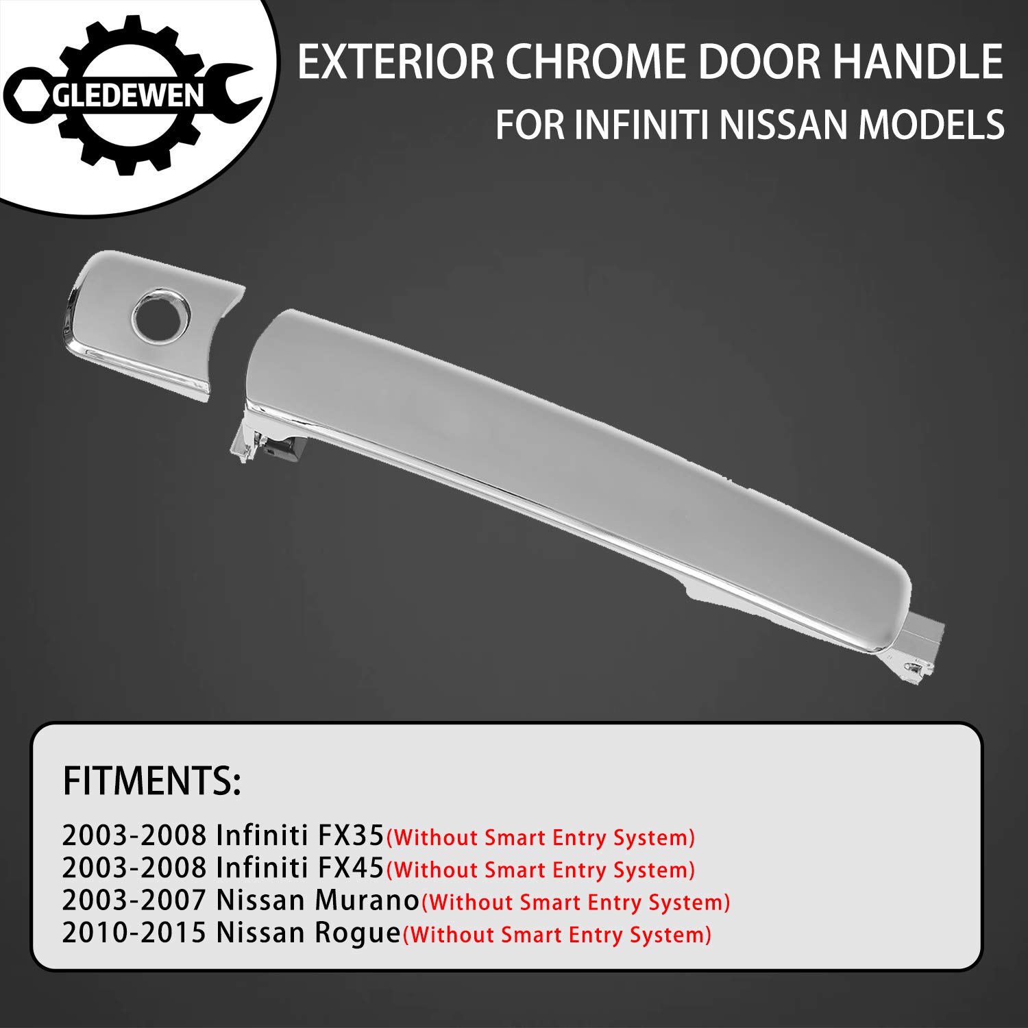 Exterior Chrome Door Handle Front Left Driver Side with Keyhole | Without Smart Key | for 2003-2008 Infiniti FX35 FX45, 2003-2007 Nissan Murano, 2008-2013 Rogue | Replaces# 80640-CA012, 80640CA012