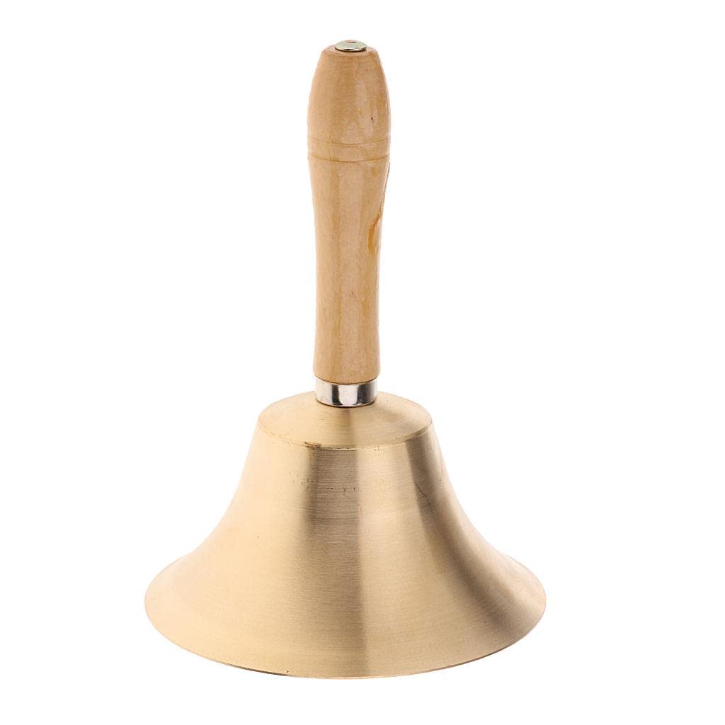 KLKCMS Exquisite Handmade Copper Hand Bell w/Wooden Handle Buddhist Handbell, 8 x 15cm