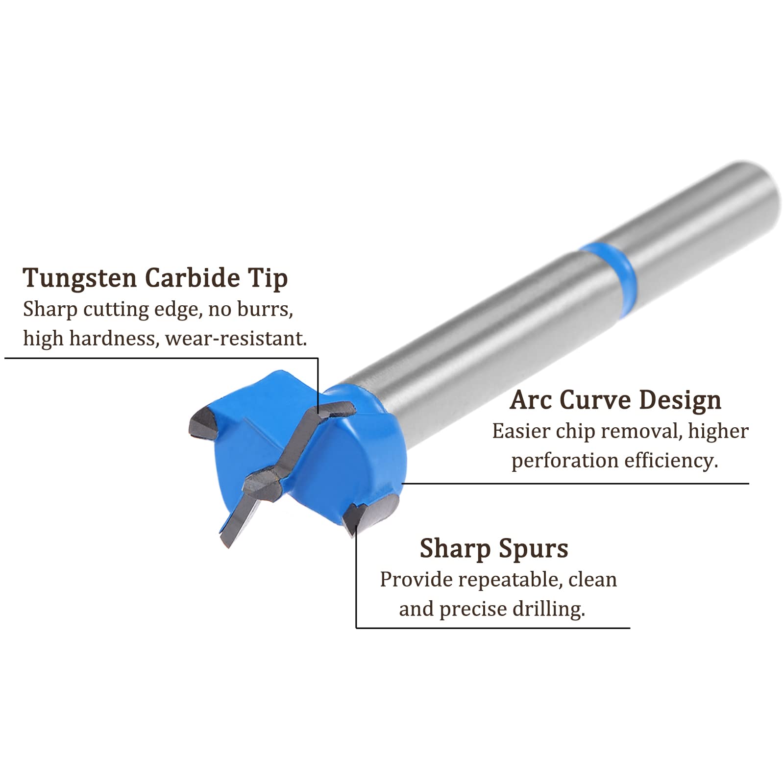 Kozelo Forstner Drill Bit - [15mm] Tungsten Carbide Auger Opener for Wood Furniture Hinge Woodworking Use, Round Shank, Dark Blue