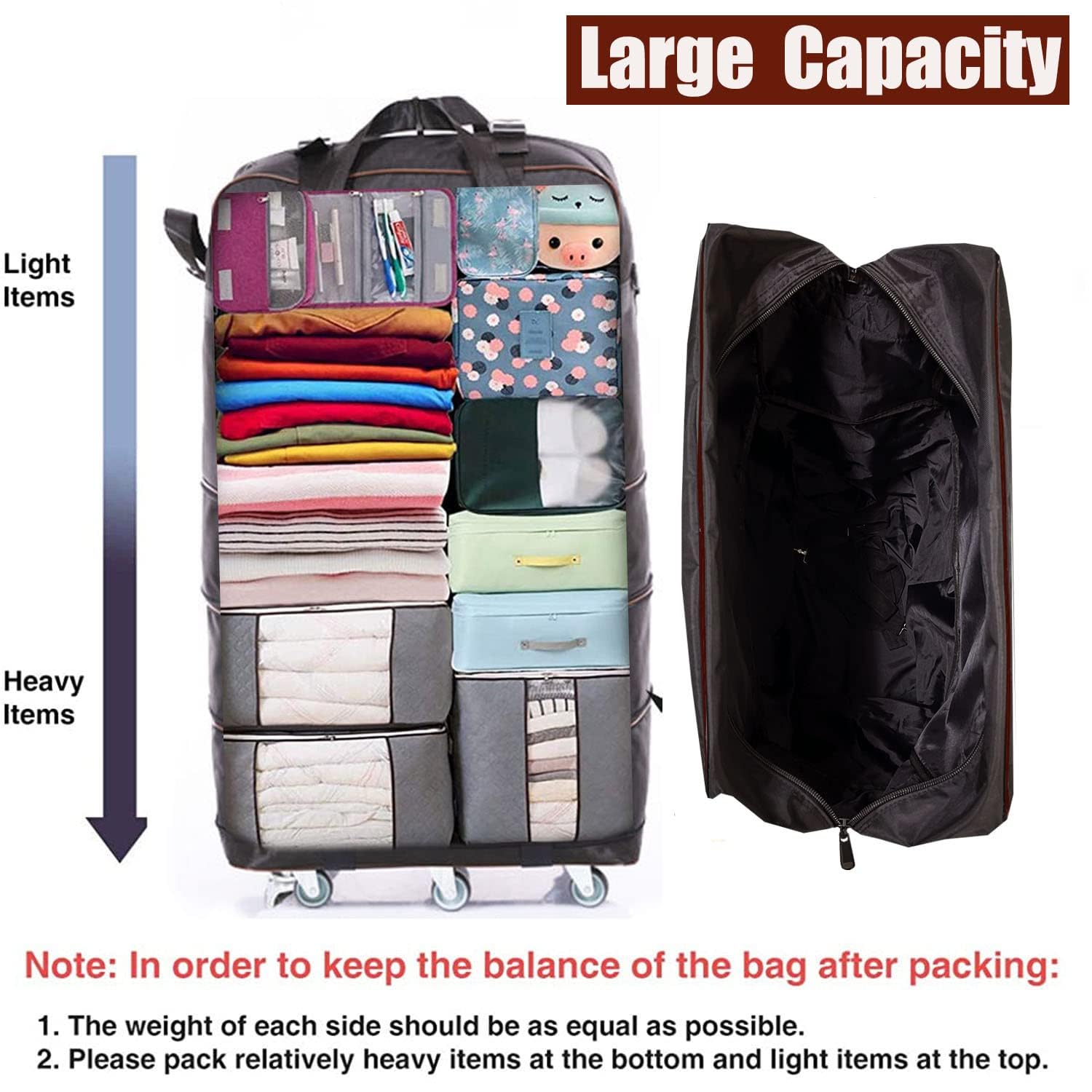 ELDA Expandable Foldable Suitcase Heavy Duty Collapsible Luggage Large Travel Duffle Bags with Wheels for Men Women