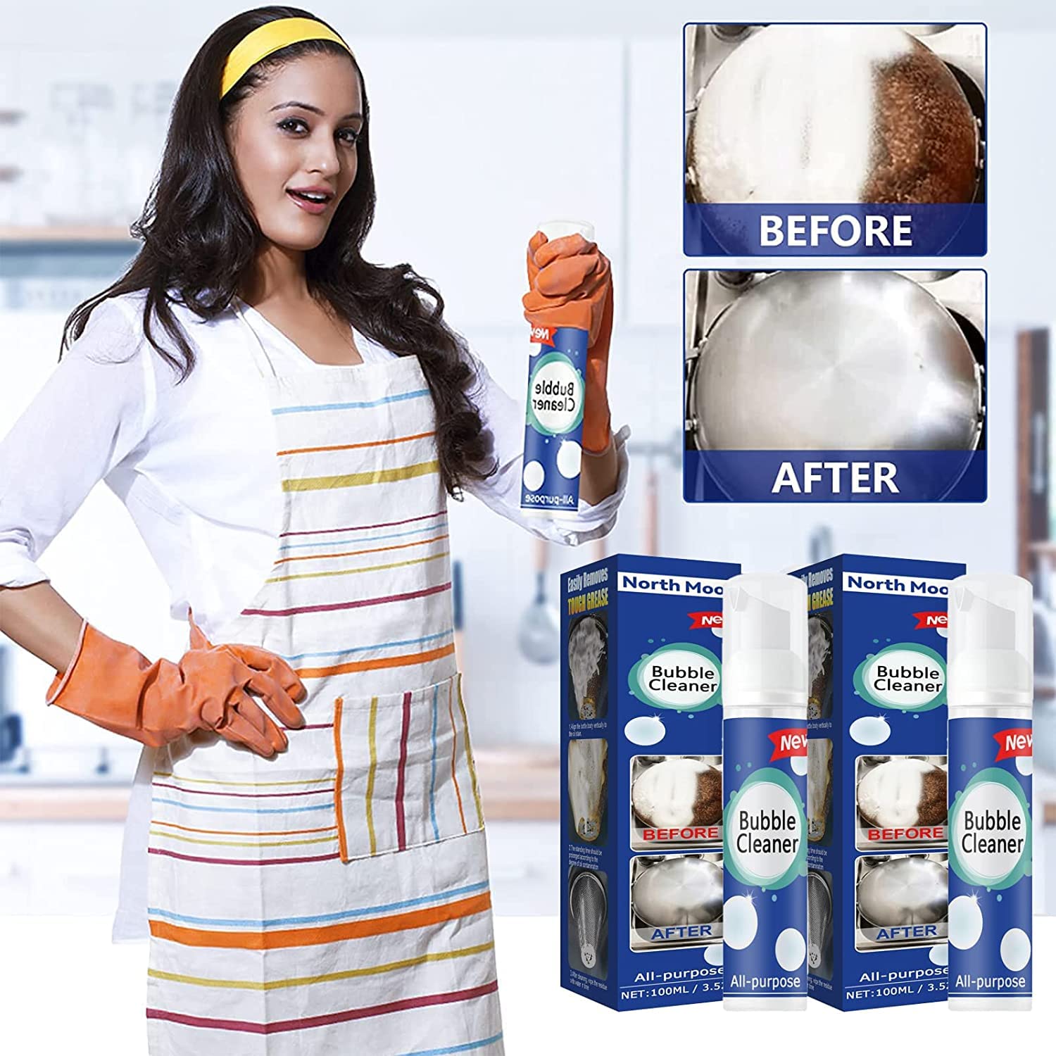 Foaming Heavy Grease Cleaner,, Kitchen Power Stain Remover Foam Cleaner, Stubborn Grease Stain Remover Spray,All Purpose Foam Cleansing Foam Spray,Solid Grease & Stain Remover No Rinse Cleaning Spray (100ml, 2 Pack)