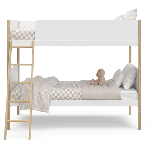 Storkcraft Next Delray Twin-Over-Twin Convertible Bunk Bed (White with Natural) – Modern, Stylish, 2-Tone Bunk Bed for Kids Bedroom