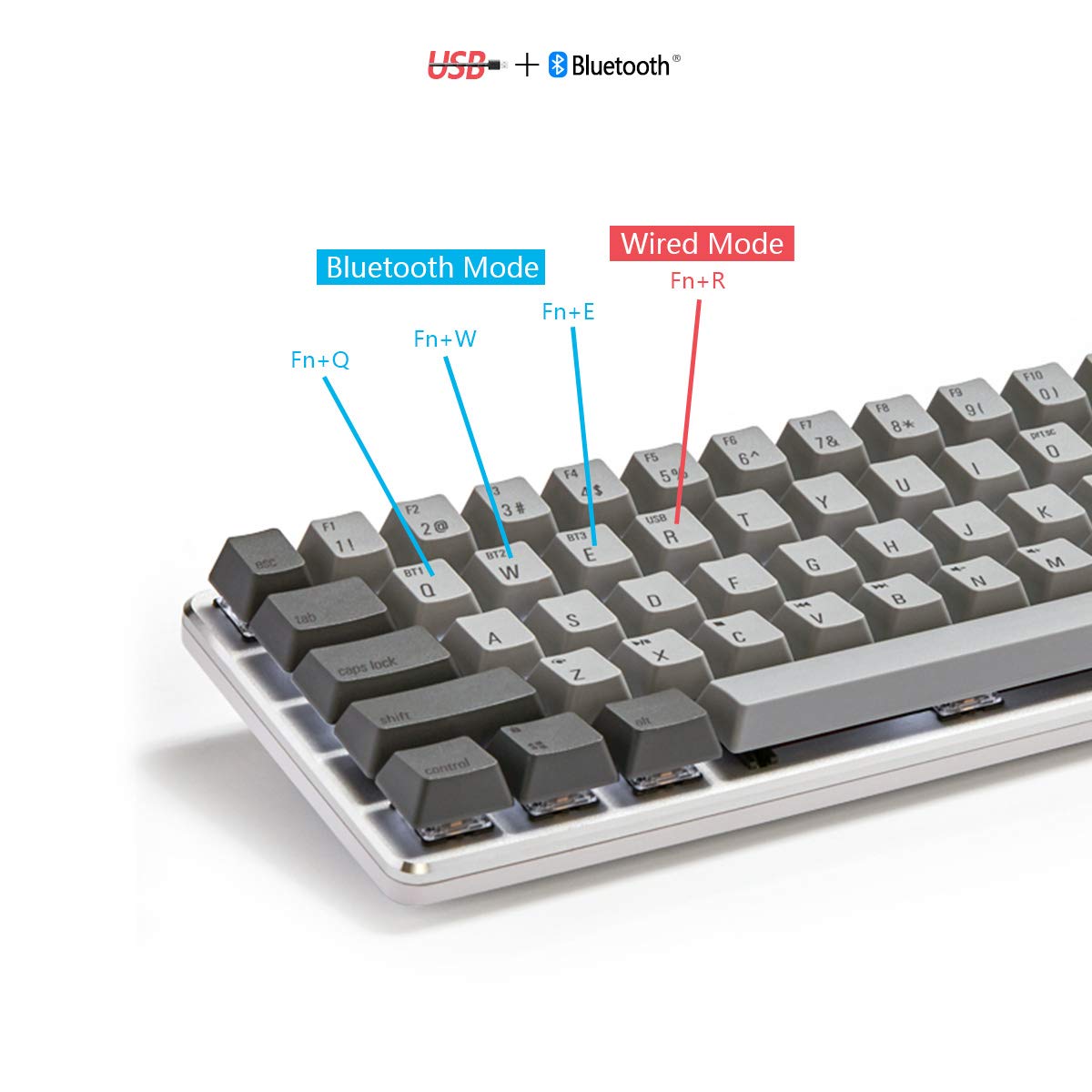 Happy Deals 20% Discount Off Mechanical Gaming Keyboard Brown Switch Wired/Wireless Bluetooth Keyboard 68-keys Mini Design(60%) Gateron Switch PBT Keycaps Grey Combo Color for Gaming/Office Magicforce