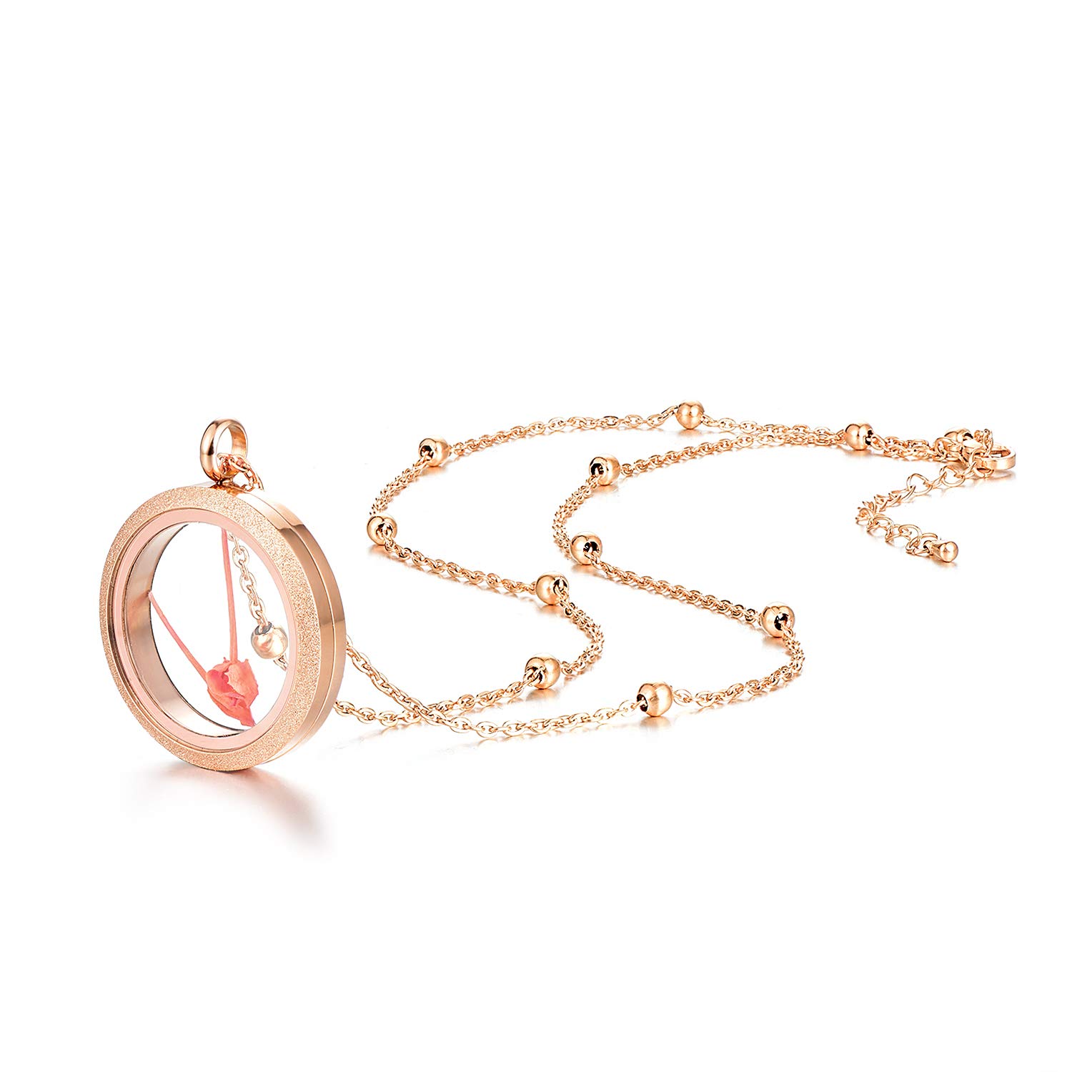 EVERLEAD Floating Charm Necklace, Stainless Steel Floating Locket Necklace Including Chain and Birthstones
