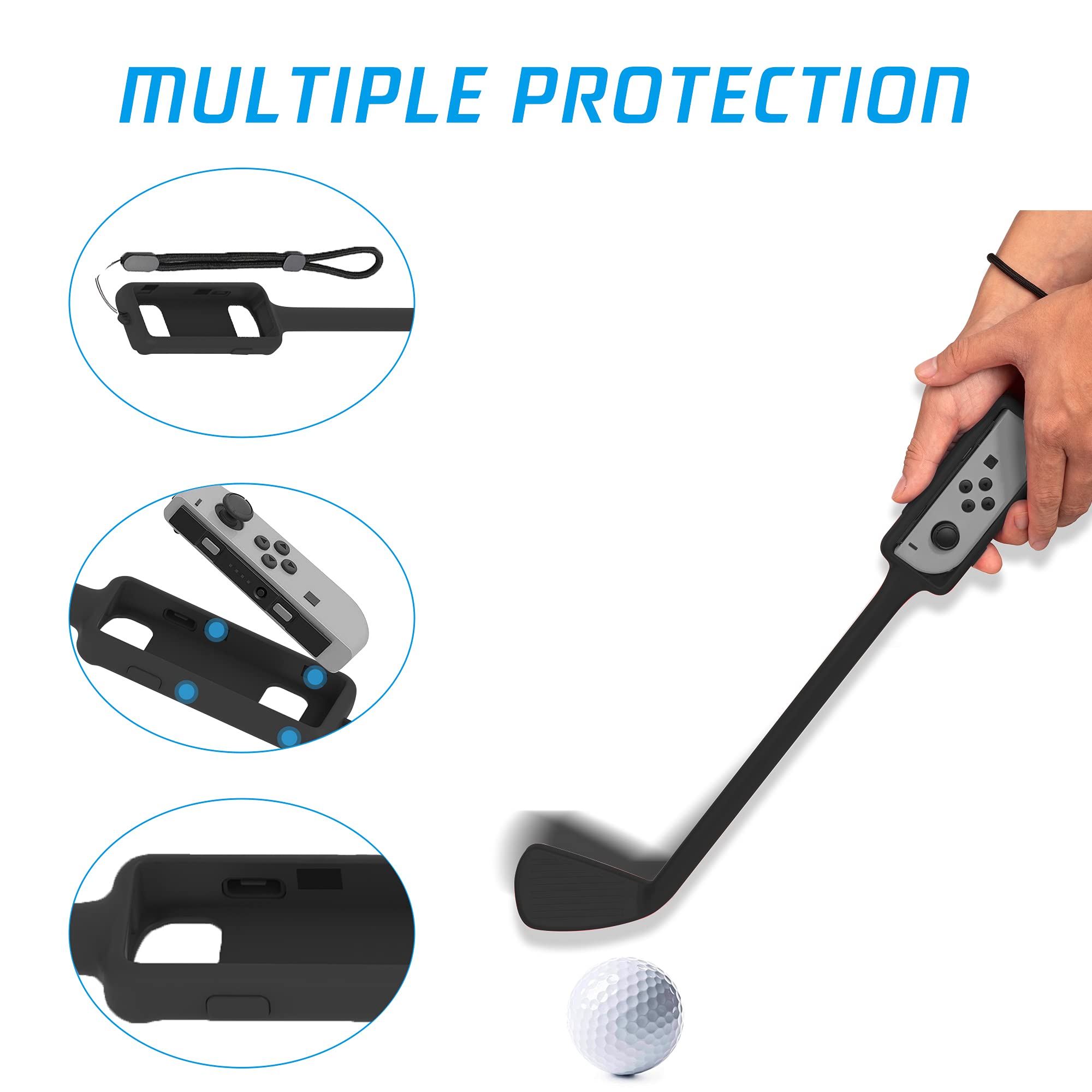 FANPL Golf Clubs for Switch & OLED Model, Accessories for Mario Golf : Super Rush 2021, Designed for Joycon Controller, Built-in Solid Ball Golf Clubs Handgrip to Enhance Experience, 2PCS (Black)