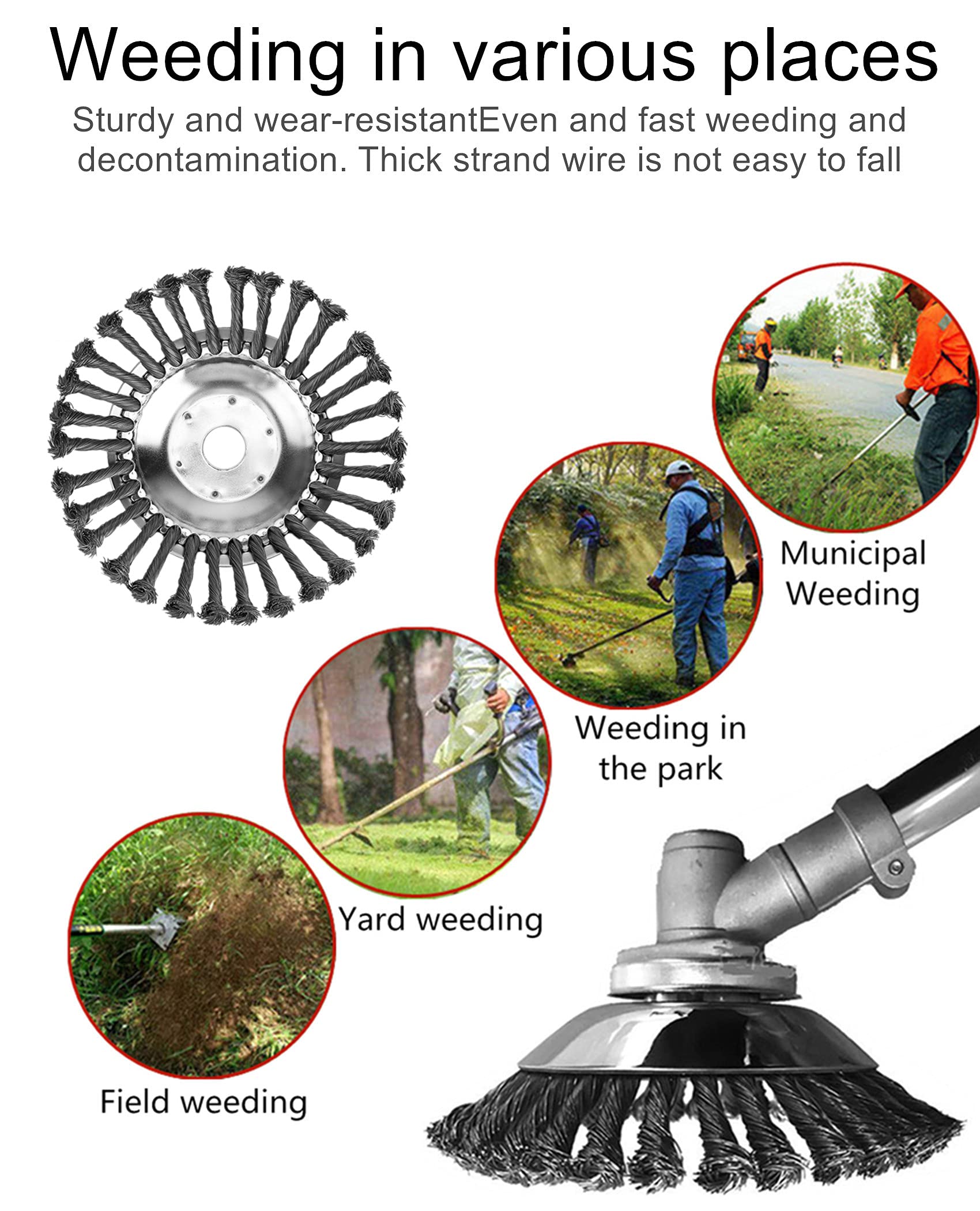 GS 6Pcs 8 in Steel Wire Brush Cutter Trimmer Head Set,with Thrust Washer, Rider Plate, Collar Nut, Maintenance Screwdriver, Bevel Washer,Adapter Kit for String Trimmers, Rust Removal, Lawn Mower