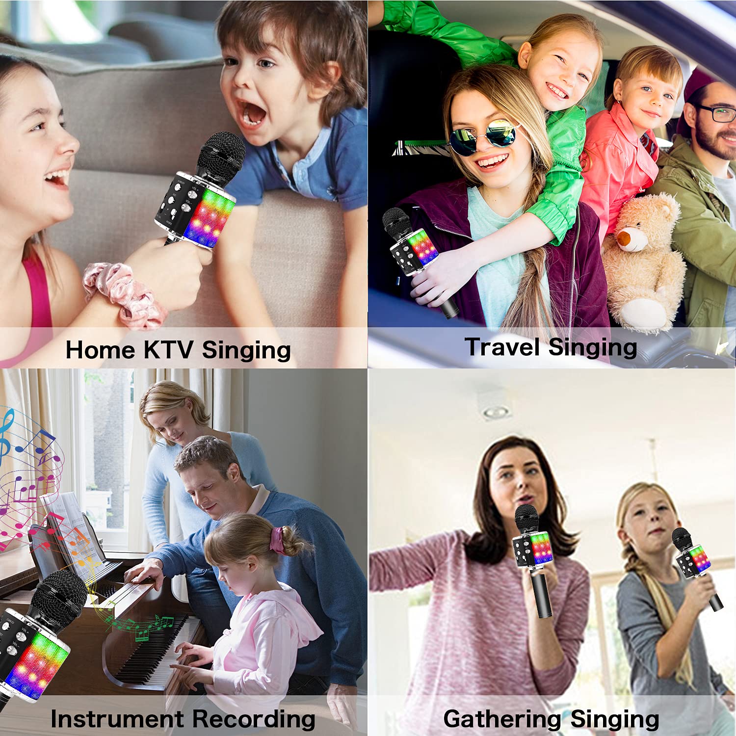 Howeifull Bluetooth Karaoke Microphone Wireless Kids Microphone for Singing, Handhled Karaoke Machine with LED Lights, Great Gifts for Girls Boys Adults All Age