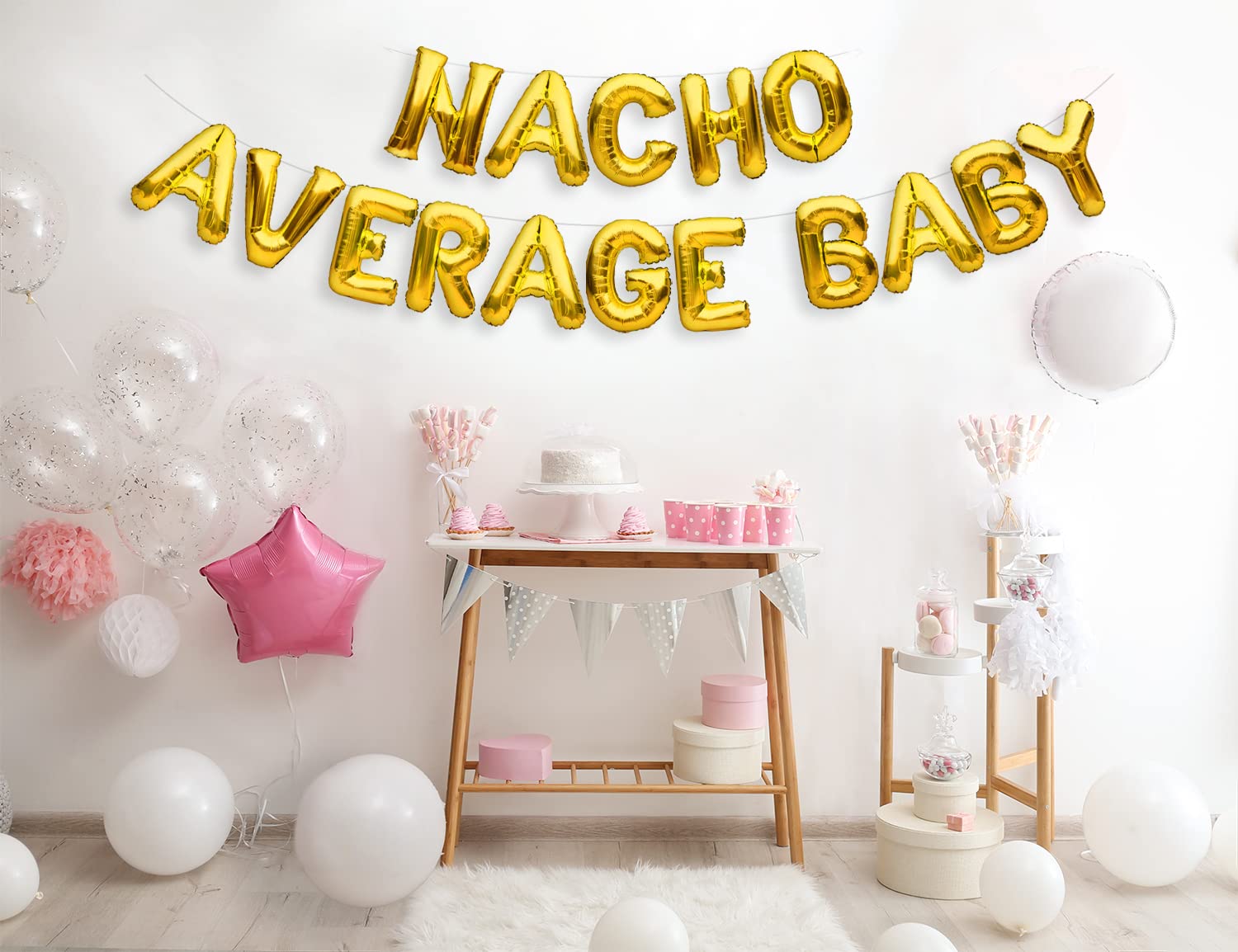 PartyForever NACHO AVERAGE BABY Balloons Banner Gold Baby Shower Party Decorations Sign