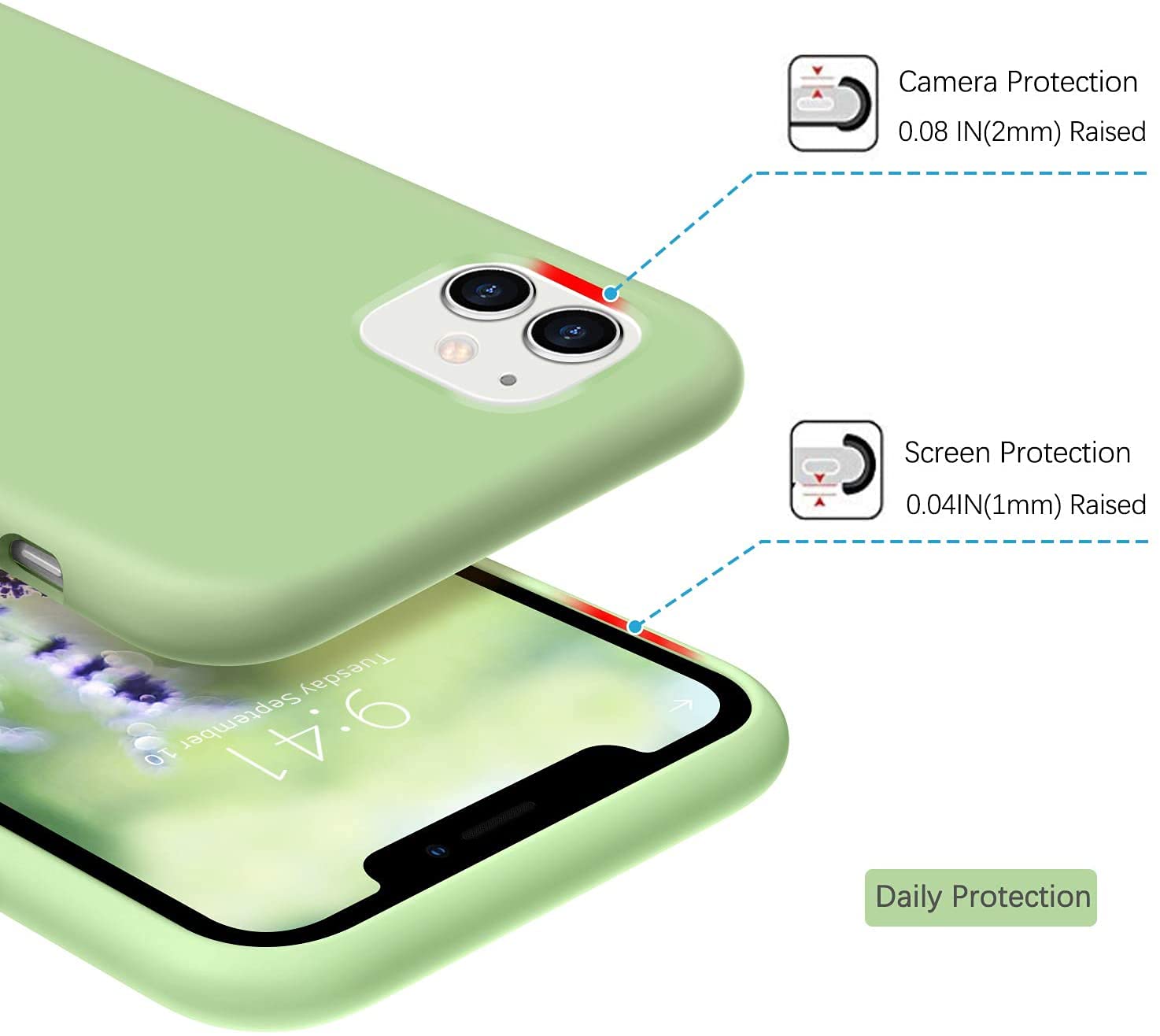GUAGUA iPhone 11 Case Liquid Silicone Soft Gel Rubber Slim Lightweight Microfiber Lining Cushion Texture Cover Shockproof Protective Anti-Scratch Phone Case for iPhone 11 6.1-inch 2019 Matcha Green