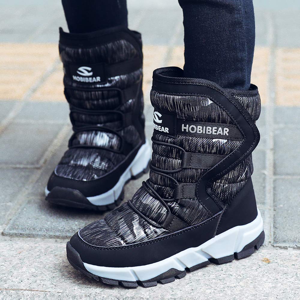 GUBARUN Boys Snow Boots Kids Outdoor Warm Shoes Waterproof (Black1, 1.5)