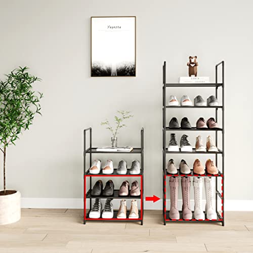 Yegazte Upgrade Stackable Small Shoe Rack, 4-Tier Nonwoven Shoe Storage Organizer with Handle for Entryway, Hallway and Closet (Black)