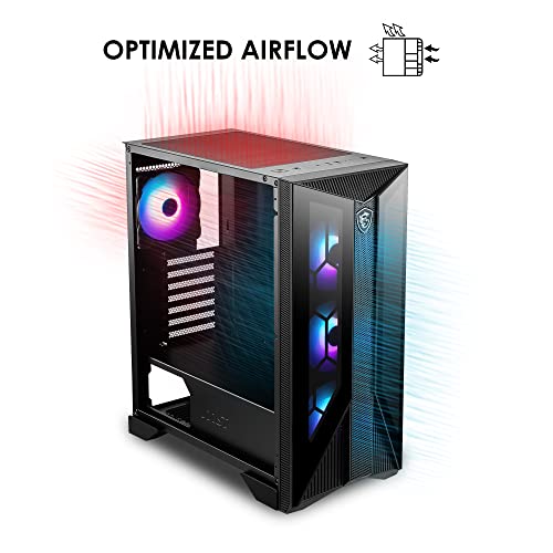 MSI MPG GUNGNIR 120R - Premium Mid-Tower Gaming PC Case - Tempered Glass Side Panel - ARGB 120mm Fans - Liquid Cooling Support up to 360mm Radiator - Vented Front Panel