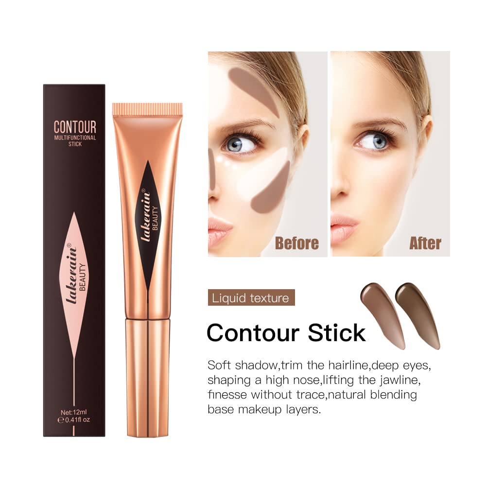 Liquid Contour Beauty Wand, Highlighter and Bronzer Stick with Cushion Applicator Attached Easy to Blend, Long Lasting Matte Finish Contour Face Illuminator Makeup Stick (4# Highlight Pearl White)