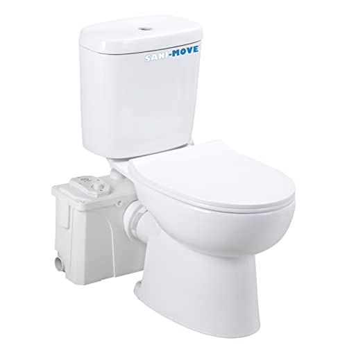 Upflush Macerating Toilet with Pump for Basement, Macerator Pump, 1.28GPF Dual Flush Toilet Tank, Big Round Toilet Bowl, Water Tank, Night Light, Brush, Two Piece Toilet, 4 Water Inlets