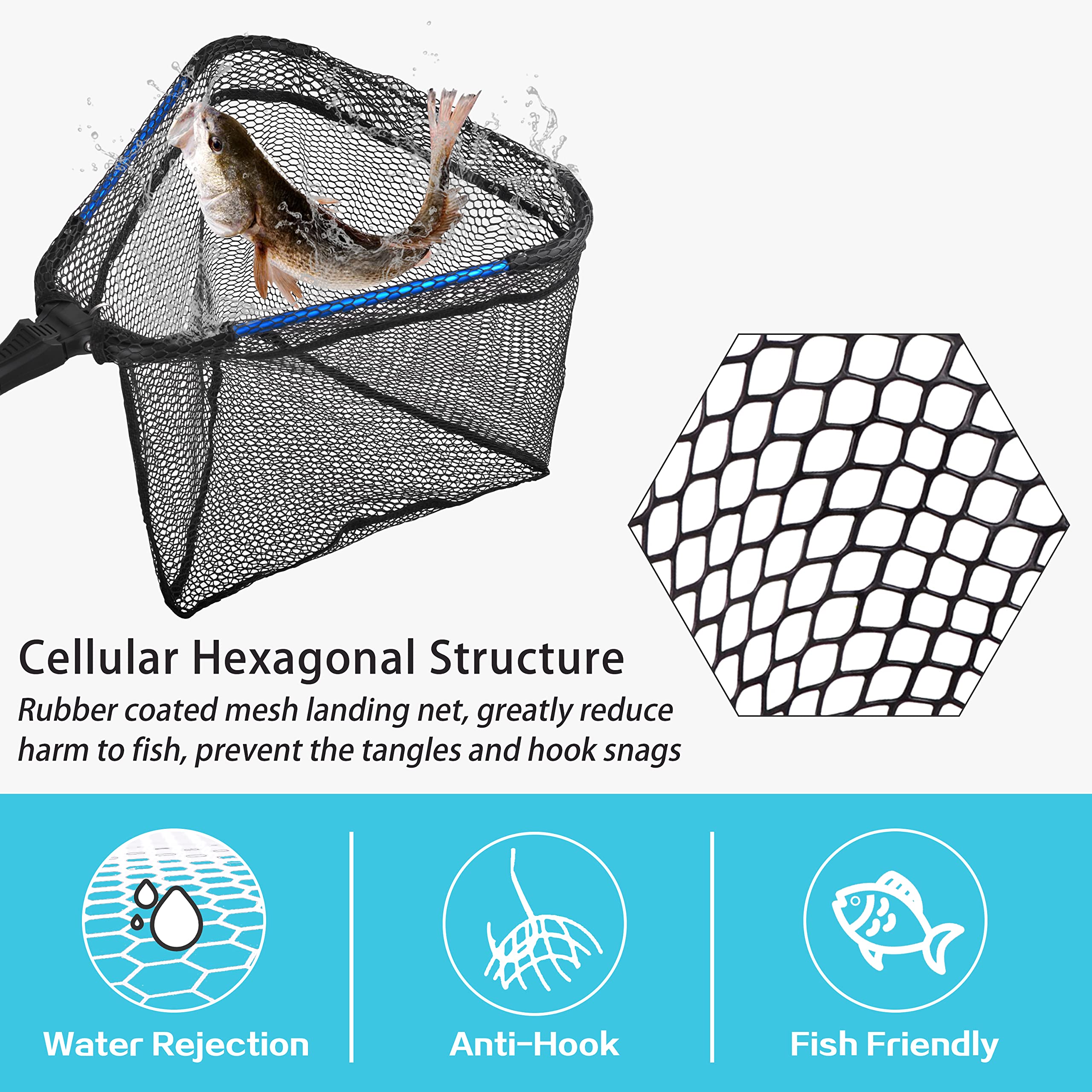 Fishing Landing Net Collapsible Fishing Nets Floating Fish Landing Net with Nylon Mesh Extendable Handle Safe Fish Net for Saltwater Freshwater Kids Men Women