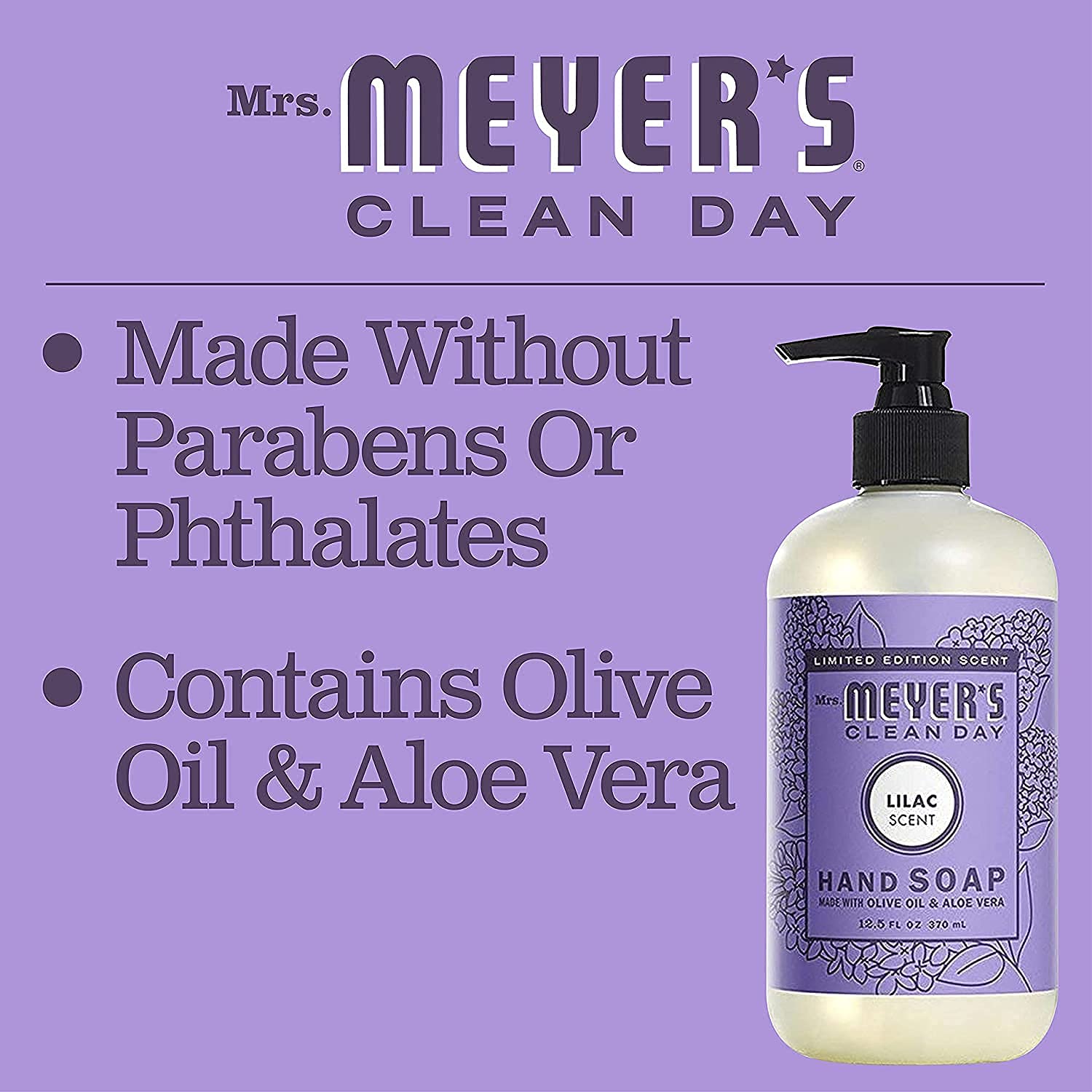 MRS. MEYER'S CLEAN DAY Liquid Hand Soap Bottle, Lilac, 12.5 Fl Oz (Pack of 6)